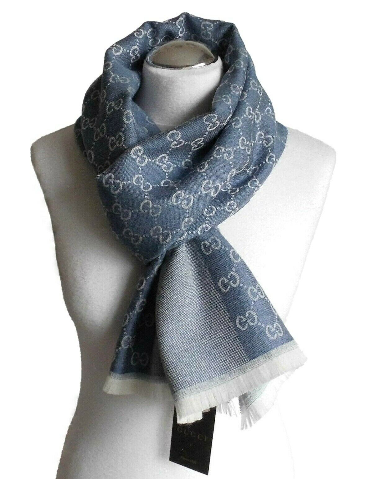 Gucci - Light Blue GG Monogram Half Web Wool Scarf