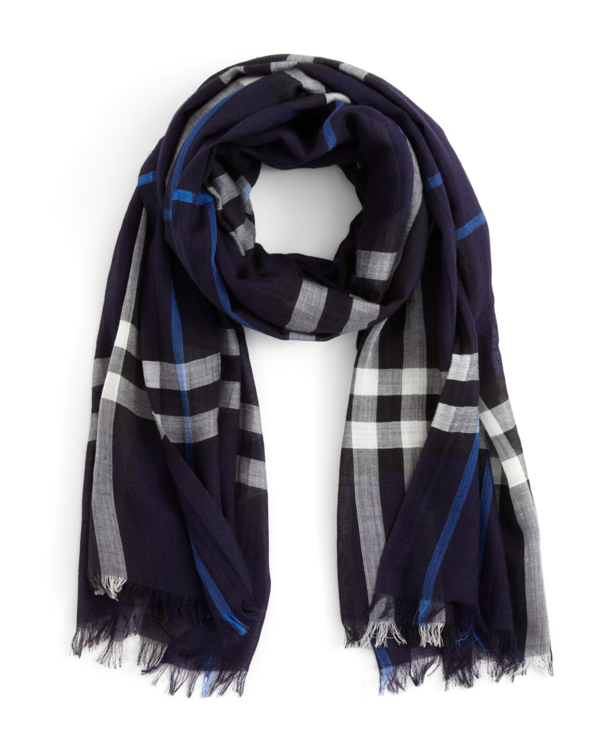 Burberry Wool & Silk Navy Check scarf
